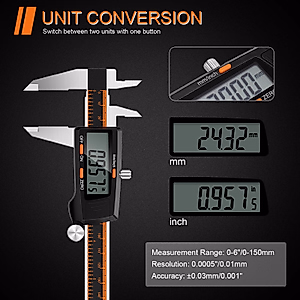 HARDELL Digital Caliper 6 Inch with Large LCD Screen，Calipers Measuring Tool with Auto-Off Feature, Inch/Millimeter Conversion, Electronic Vernier Caliper Micrometer for Jewelers/Woodworkers/DIY