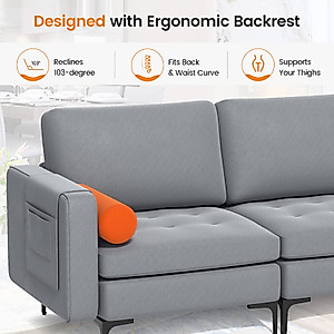 Giantex 97" Sectional Sofa Couch, 3-Seater Modular Sleeper with USB Ports 3-Hole Socket, Thick Cushion, 2 Bolsters, Armrest Magazine Pocket, Metal Legs, for Living Room Reception Bedroom Office