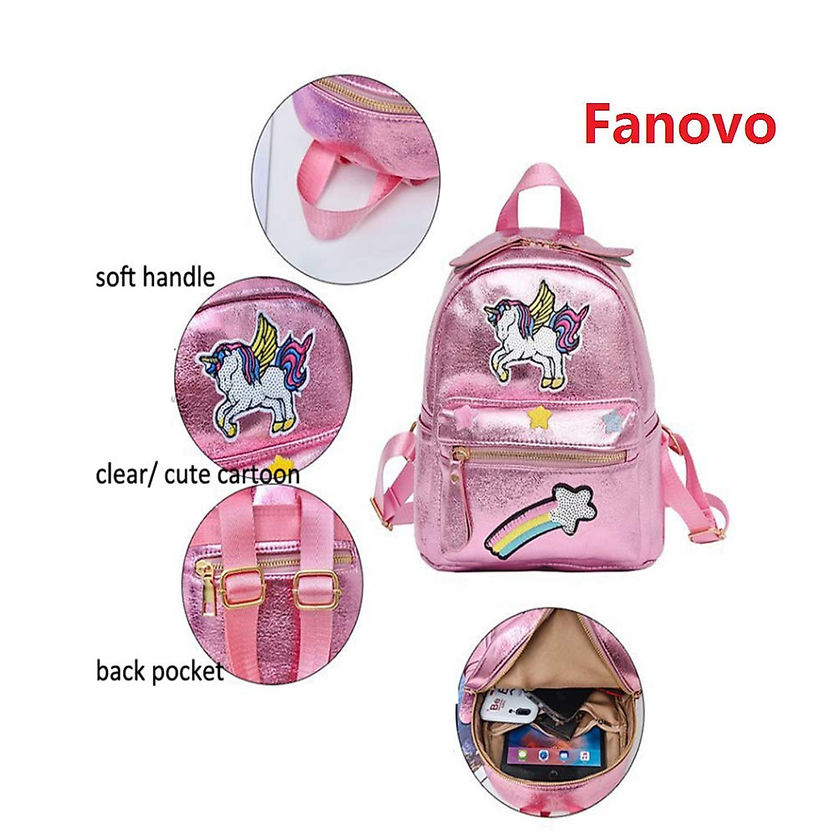 Pink Rainbow Unicorn Backpack, Cute Toddler Backpack Waterproof Mini Travel Bag for Girls Kids