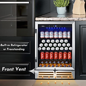 Velieta 24 Inch Beverage Refrigerator Cooler,210 Cans Wide Beverage and Beer Fridge with Glass Door and Powerful Cooling Compressor, Built-in/Freestanding Drink Fridge for Kitchen, Bar or Office