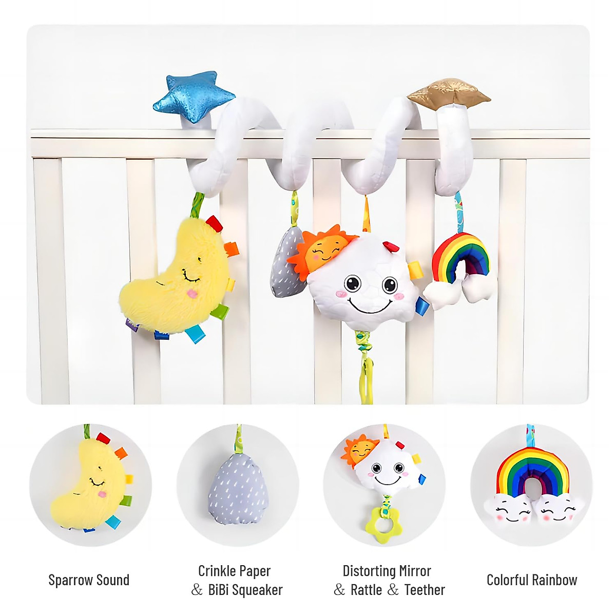 Ebrima Baby Car Seat Toys Newborn Toys, Stroller Toys Baby Toys 0-6 Months, Infant Spiral Plush Toys Hanging Stroller Toys for Carseat Crib Bar Bassinet - Colorful Star