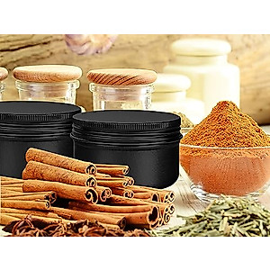 6 Pack 4 oz Aluminum Tins Airtight Storage Tins Containers Bulk Tins with Screw Lids for Kitchen, Storing Spices, Candies, Lip Balm, Salve,Black