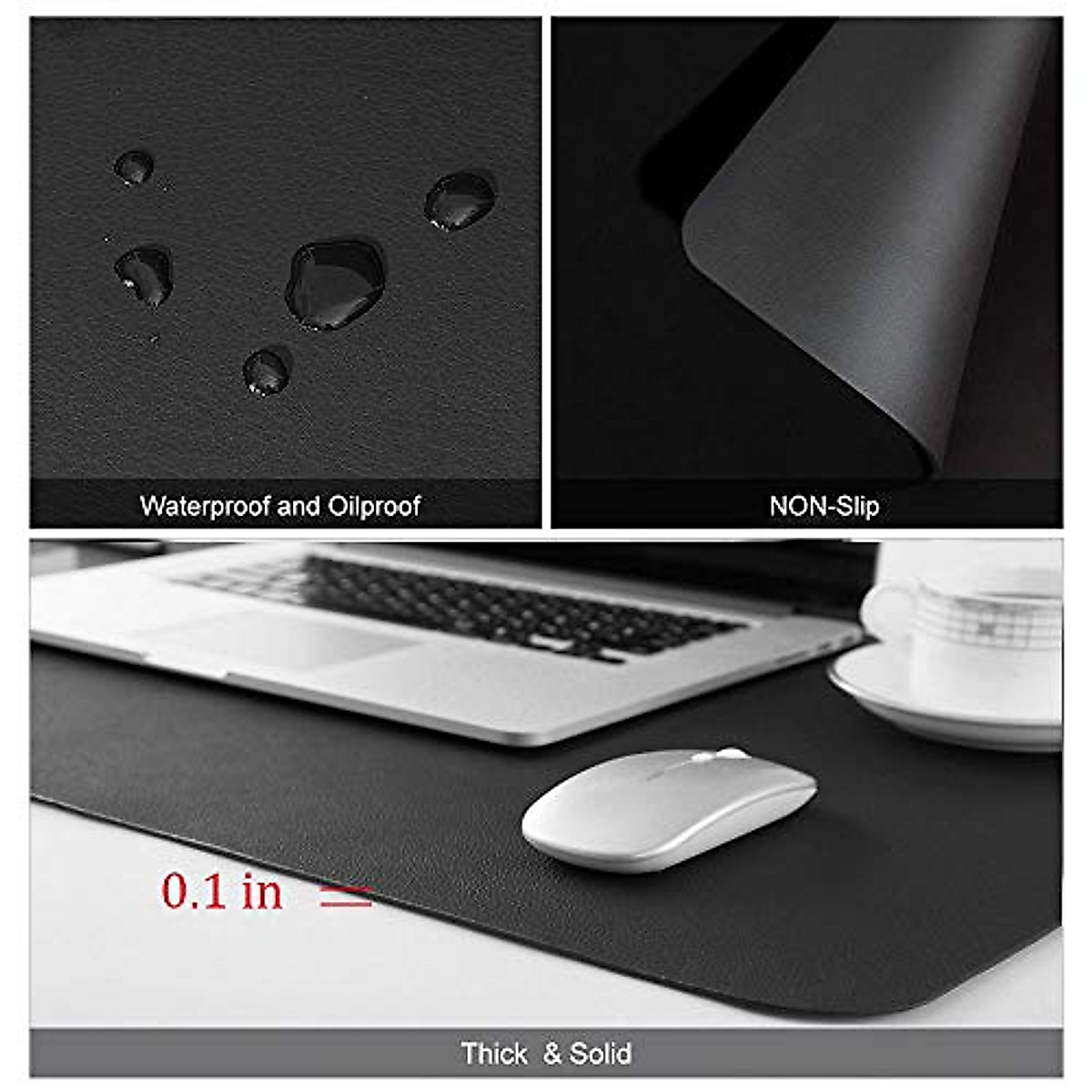 MONYES Thick Desk Pad Protector, PU Leather Desk Mat Blotters, Black Laptop Mat for Office/Home (36" x 20")