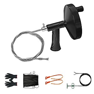 Plumbers Snake, 25ft Drain Auger Heavy Duty Plumbing Snake Drain Clog Remover for Bathtub, Bathroom Sink, Kitchen and Shower Drain Cleaning