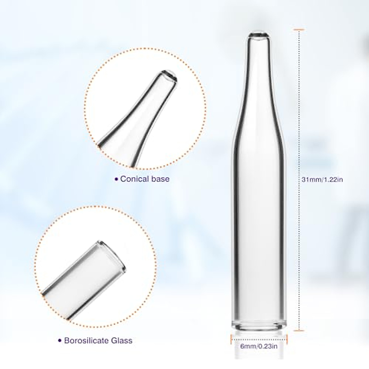PEKYBIO Vial Insert, 6x31 mm Clear Glass Insert Conical Base, Volume 300 ul, Pack of 100