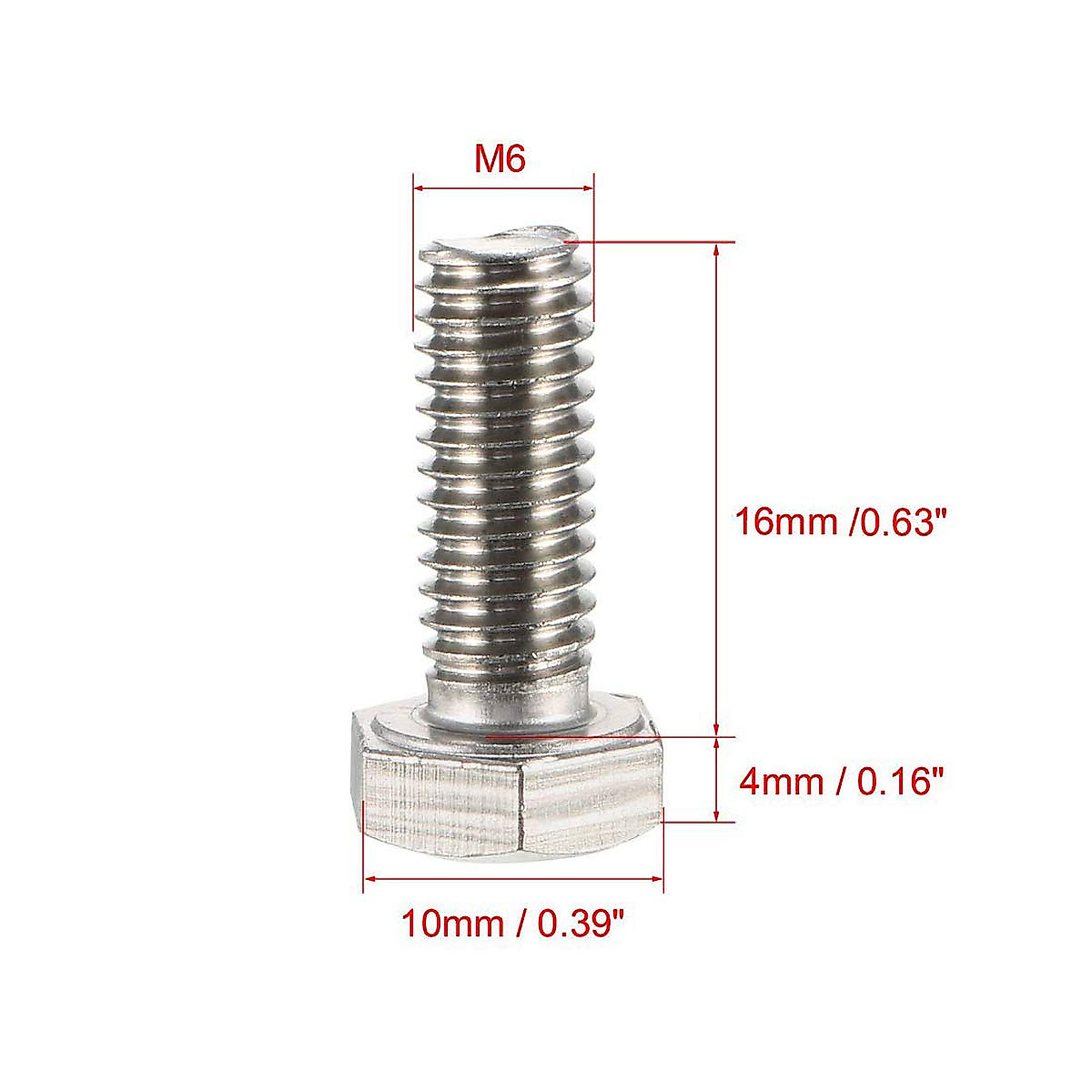 20 Set Hex Bolt Hex Head Screw Bolts 304 Stainless Steel Fully Threaded Hex Tap Bolts with Nut（M6x16mm）