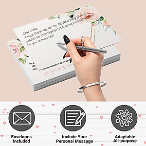 Paper Clever Party Graceful Floral Baby Shower Thank You Cards with Envelopes - 25 Pack - 4x6 Blank Notes with Prefilled Message from Baby Girl - Blush and Greenery Design