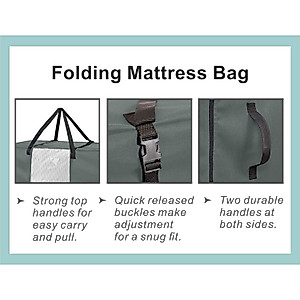 HYPER VENTURE Folding Mattress Storage Bag - Durable Carry Case Fits for Tri-Fold Up to 6 inches Queen Mattress, Grey