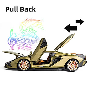 WAKAKAC Compatible for 1/18 Scale Sian Die-cast Model Car with Sound and Light Pull Back Collection Toy Car for Boys Adult(Army Green)