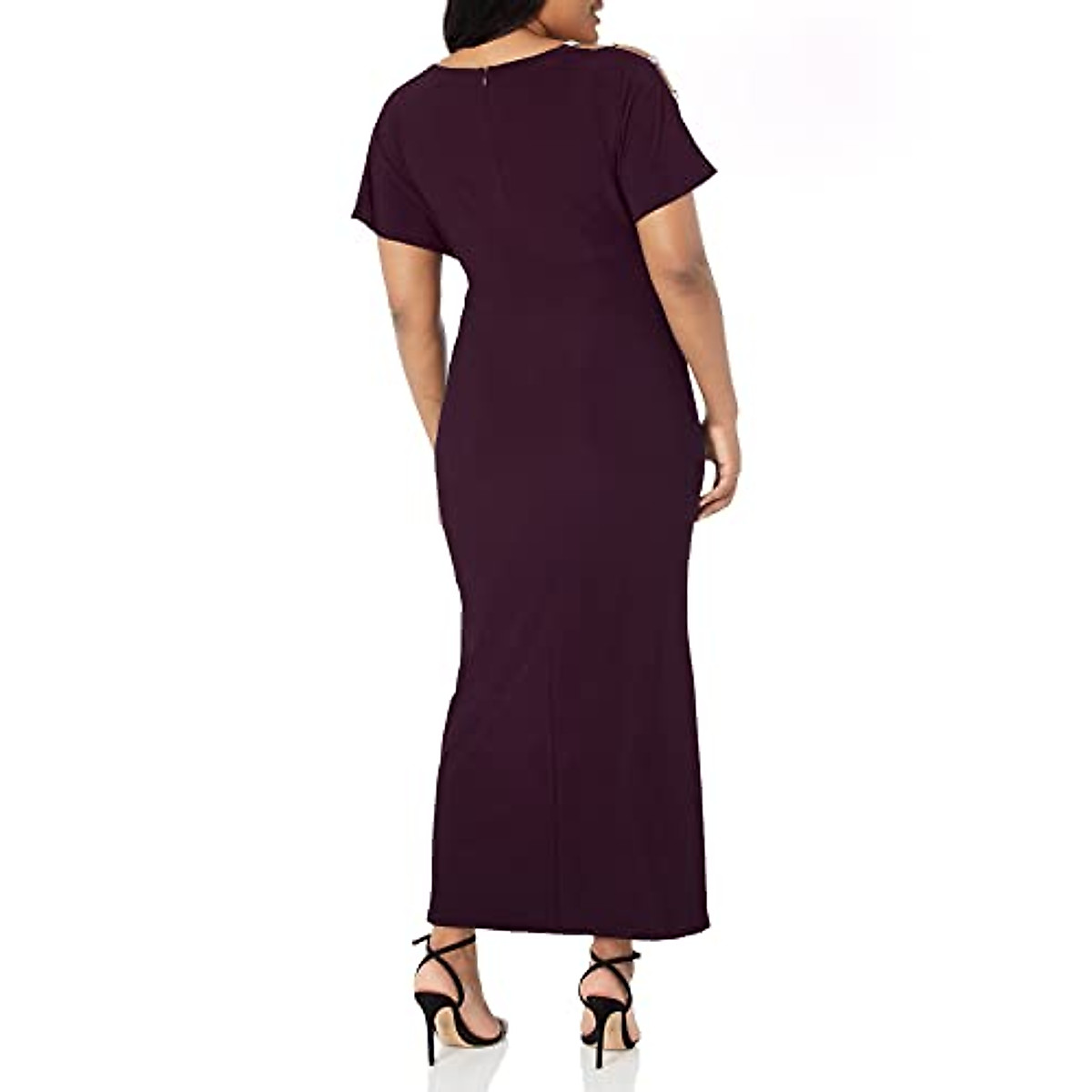 Alex Evenings Women's Long Knot Front Dress with Embellished Short Sleeve, Eggplant, 12