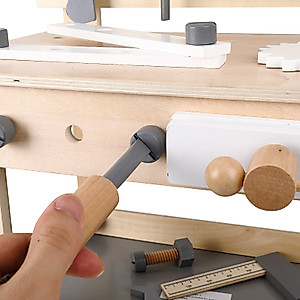 WONKAWOO Wooden Workbench with Blackboard Tool Playset for Kids and Toddlers Construction Bench Set Educational Building Toy Gift for Boys Girls