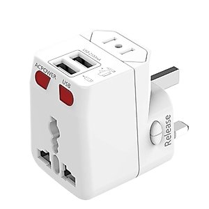 Universal Travel Adapter - 2 USB Ports Wonplug International Power Plug Adapter Small Wall Charger Adaptor for European US UK Thailand NZ Australia 150+Countries White
