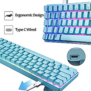 60 Percent Mechanical Gaming Keyboard Blue Switch 68 Keys Wired RGB 18 Backlit Effects,Lightweight Gaming Mouse 6400 DPI,Mousepad for Gamers,Typists(Blue)