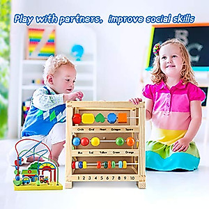 Gemileo Wooden Activity Cube Center Toys with Bead Maze Clocks Shape Sorter Abacus 6 in 1 Learning Educational Toys Birthday Gifts for Toddlers Kid12 Month 1st Girls Boys