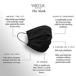 VIRTUE CODE Seamless Essentials Face Masks - Soft 3 Ply Comfort Face Masks, Colorful Disposable Face Mask 50 Pack. Twilight Colored Masks. Adults Mens and Womens Disposable Face Masks