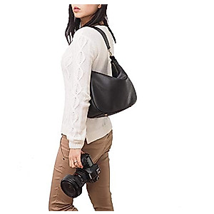 DSLR Camera Purse for Women, Stylish Genuine Leather Shoulder Camera Bag for Travel, Crossbody Hobo Camera Carry Case Fits Canon Nikon Sony Olympus Digital SLR and Mirrorless Camera By Meliae (Black)