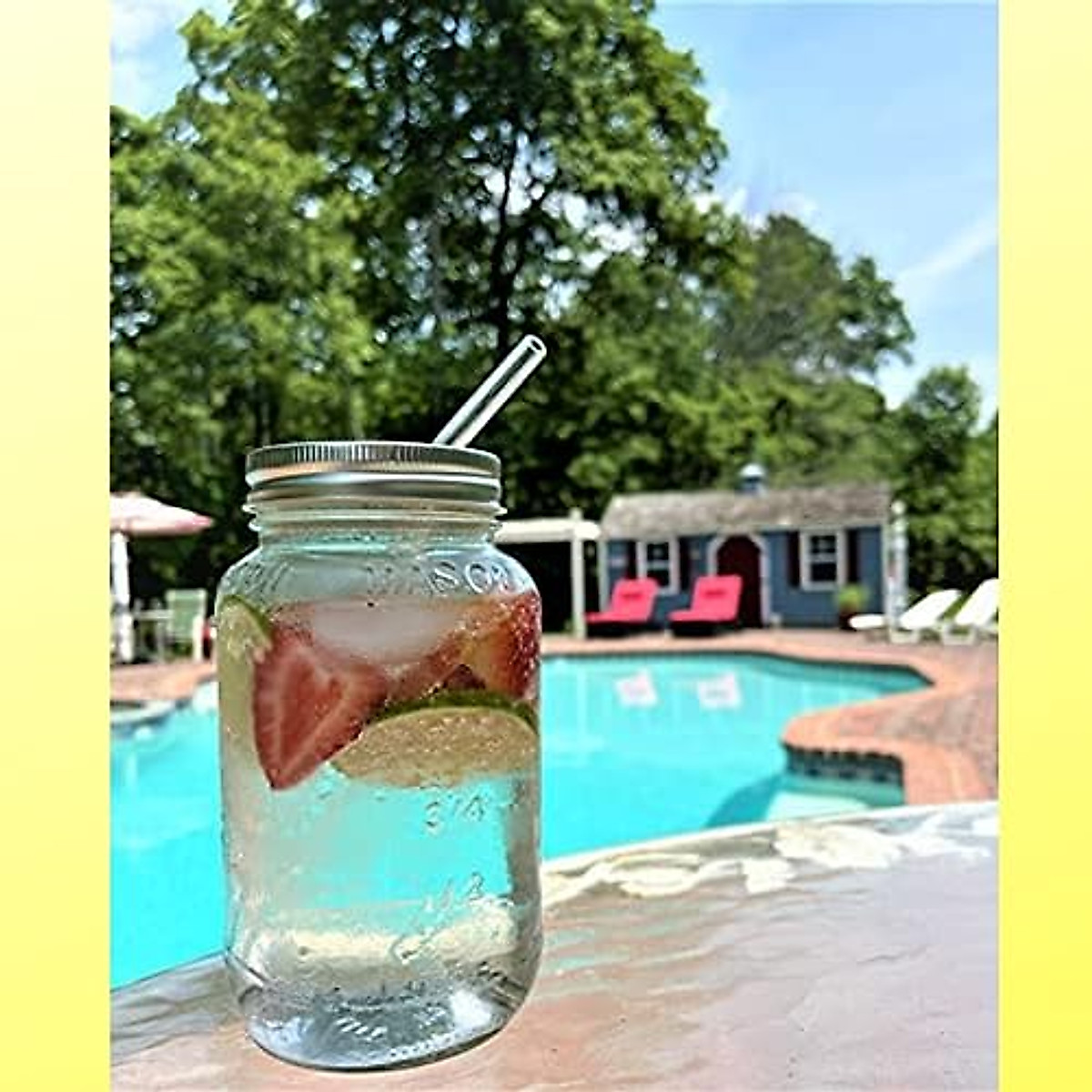 Jarming Collections- Reusable Smoothie, Iced Coffee Glass Jars with 16oz Mason Cups, Lids, Glass Straws, Bubble Tea Accessories, Environment Conscious, Pack of 4