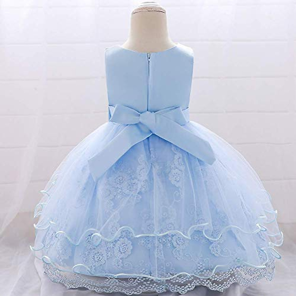 OBEEII Baptism Dresses Princess Wedding Special Occasion Baby Girl Christening Dress Blue 9-12 Months