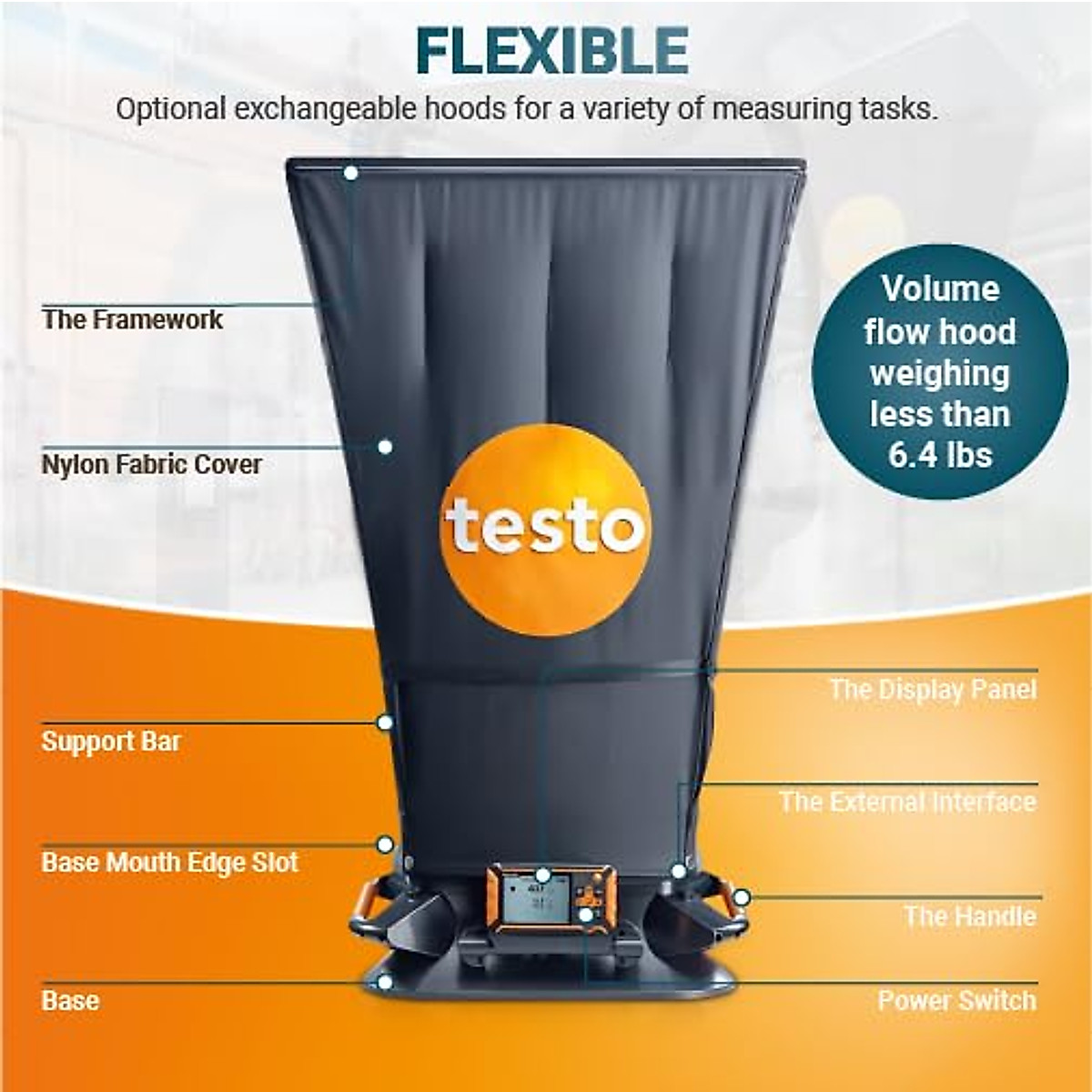 Testo 420 Flow Hood – Air Flow Meter for Airflow, air velocity, volume flow, temperature, and relative humidity – HVAC Air Flow Meter CFM with Tiltable Display, Bluetooth, and App Compatibility