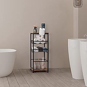 Bathroom Storage Cabinet Free Standing Units Organizer Shelf Floor Storage Tower with Drawers 4 Tier Shelving Rack with Paper Bar Narrow Storage Shelves for Bath Living Room Washroom, Farmhouse Brown