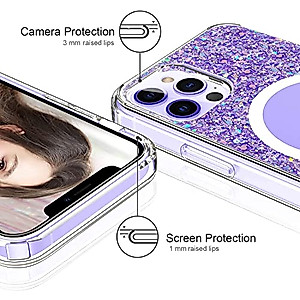 ESTPEAK Magnetic Bling Case for iPhone 13 Pro Max [Compatible with MagSafe] [Cute Twinkle Glitter Design ] Aesthetic Slim Shockproof Protect Sparkle Unique Silicone Phone Cover for Women Girls-Purple