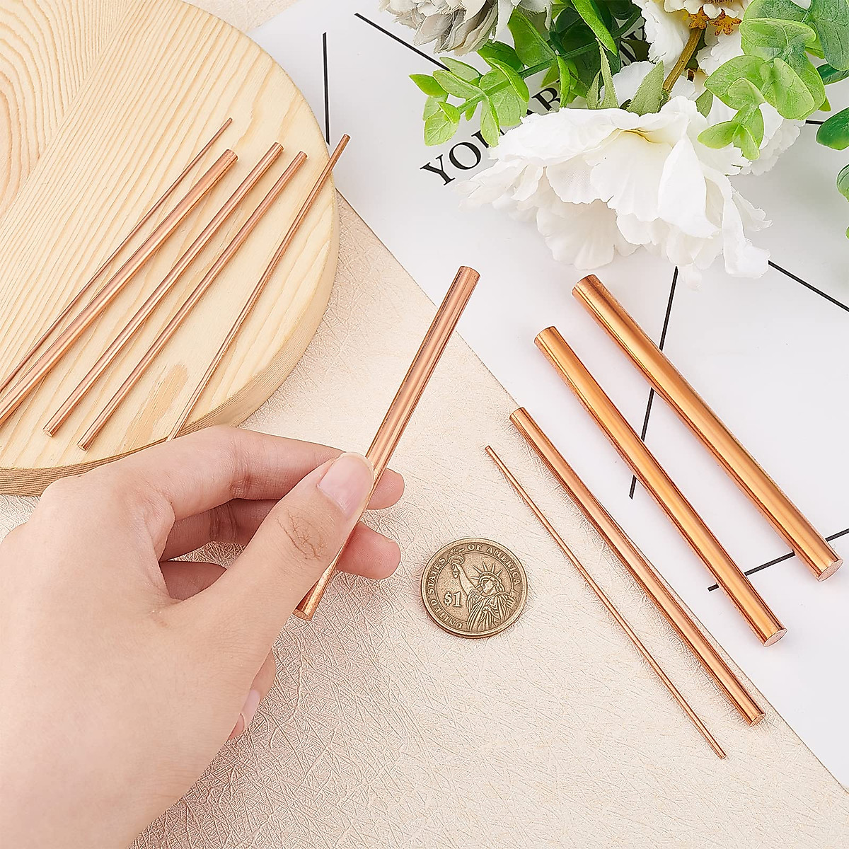 BENECREAT 10Pcs 3.9 inch Pure Copper Round Rod, 10 Size Metal Lathe Bar Red Copper Welder Rod for Welding Copper Tubes, RC Model, DIY Craft (Diameter:1mm~8mm)