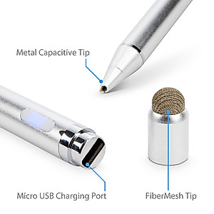 BoxWave Stylus Pen Compatible with Lenovo Tab P11 Pro - AccuPoint Active Stylus, Electronic Stylus with Ultra Fine Tip - Metallic Silver
