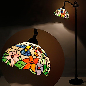 WERFACTORY Tiffany Floor Lamp Hummingbird Amber Stained Glass Arched Lamp 12X18X64 Inches Gooseneck Adjustable Corner Standing Reading Light Decor Bedroom Living Room S101 Series