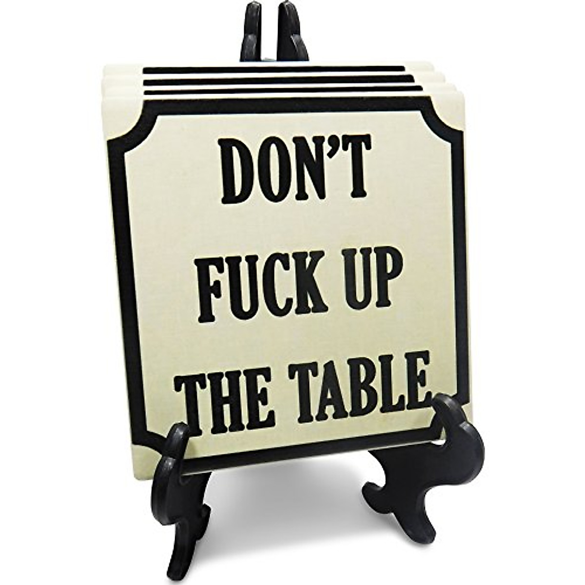 Absorbent Stone Drink Coasters - Funny Coasters for Drinks - Huge 4.25 Inch Square Ceramic Stone with Cork Backing Coaster