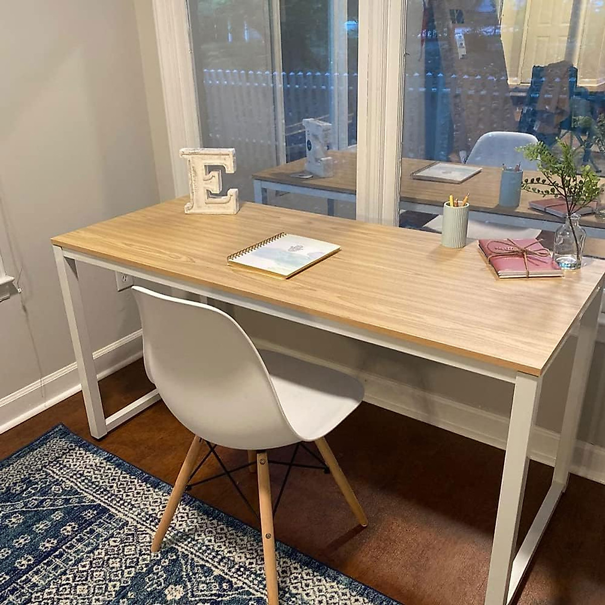 CROSSDESIGN Computer Desk Wood Office Table, Modern PC Laptop Notebook Study Writing Table for Home Office Workstation (47.2'' Oak Color)