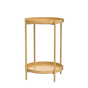 OVICAR Gold Side Table - 2 Tier Metal Round End Table Coffee Table Small Sofa Side Table Outdoor Indoor Accent Table Nightstand Waterproof Removable Tray Table for Living Room Bedroom Balcony