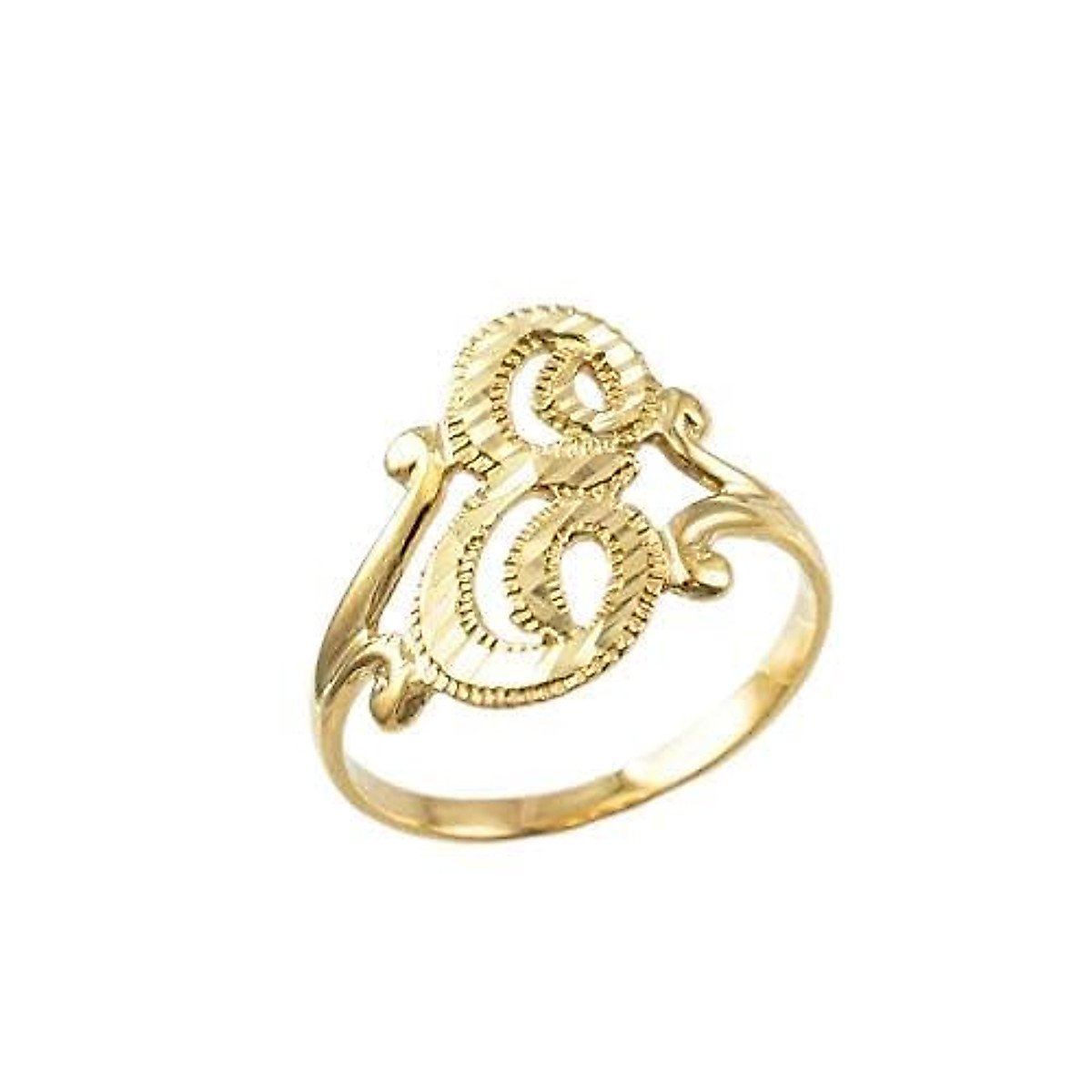 Sparkle-Cut Letter Initial Script Ring In 10K Yellow Gold (Letter E, Size 9)