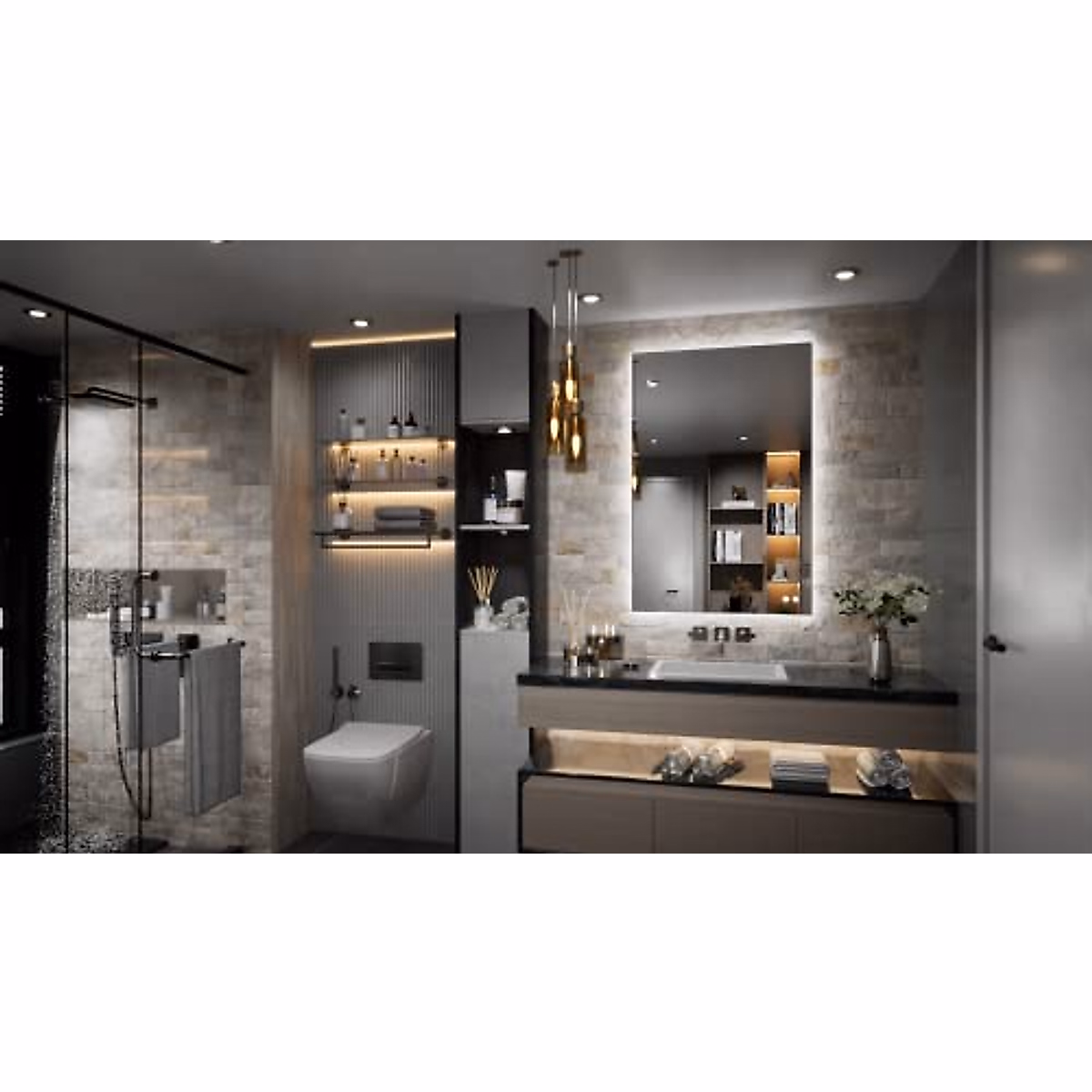 TETOTE 24 x 36 Inch LED Mirror Backlit Bathroom,Anti-Fog Mirror with Light,Dimmable,CRI90+,IP54 Water Proof,Wall Mounted Vanity Lighted Mirror,Horizontal/Vertical