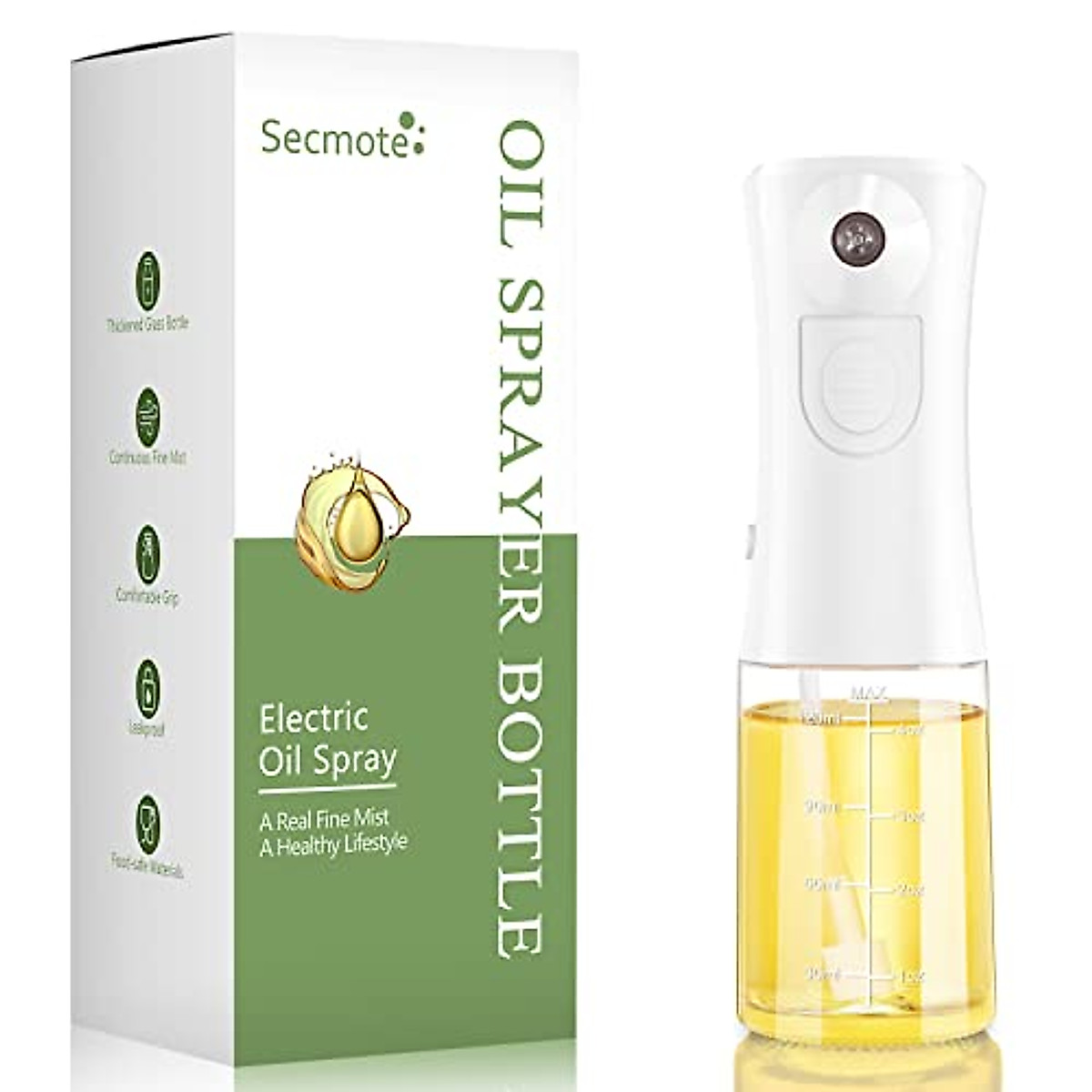 Secmote Electric Oil Sprayer for Cooking, Olive Oil Spray Bottle, Glass Oil Sprayer Mister, Real Fine Mist Oil Spritzer Dispenser, Kitchen Gadgets for Salad, Baking, Air Fryer, Roasting, Frying
