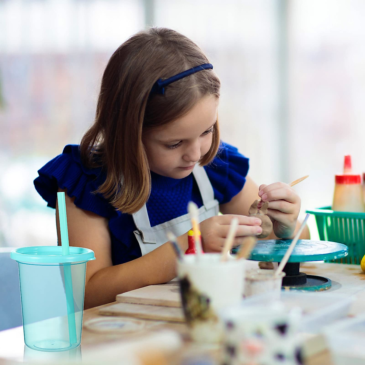 Sawysine 12 Pieces Kids Cups with Straws and Lids, Tumbler Cups Bulk Plastic Cups for Toddlers Reusable Spill Proof Christmas Cups for Kids with Colored Alphabet Stickers