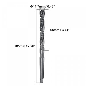uxcell 11.7mm Twist Bit Jobber Drill Bit with MT1 Morse Taper Shank, 95mm Flute Length High-Speed Steel Black Oxide Taper Shank Drill Bits