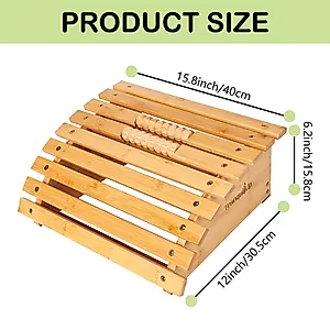 TranquilUp Bamboo Footrest under Desk, Foot Massager - Wide Surface - Anti-slip Bottom - Ergonomic - Barefoot Friendly - Suitable for Office, Home, Washroom, Help Improve Posture - Pain Relief