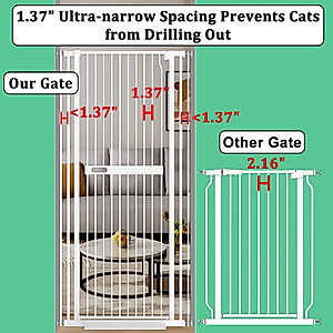 WAOWAO 61.02" Extra Tall Cat Pet Gate 30.11-33.07" Wide Pressure Mounted Walk Through Swing Auto Close Safety White Metal Baby Toddler Kids Child Dog Pet Puppy Cat for Indoor Stairs,Doorways