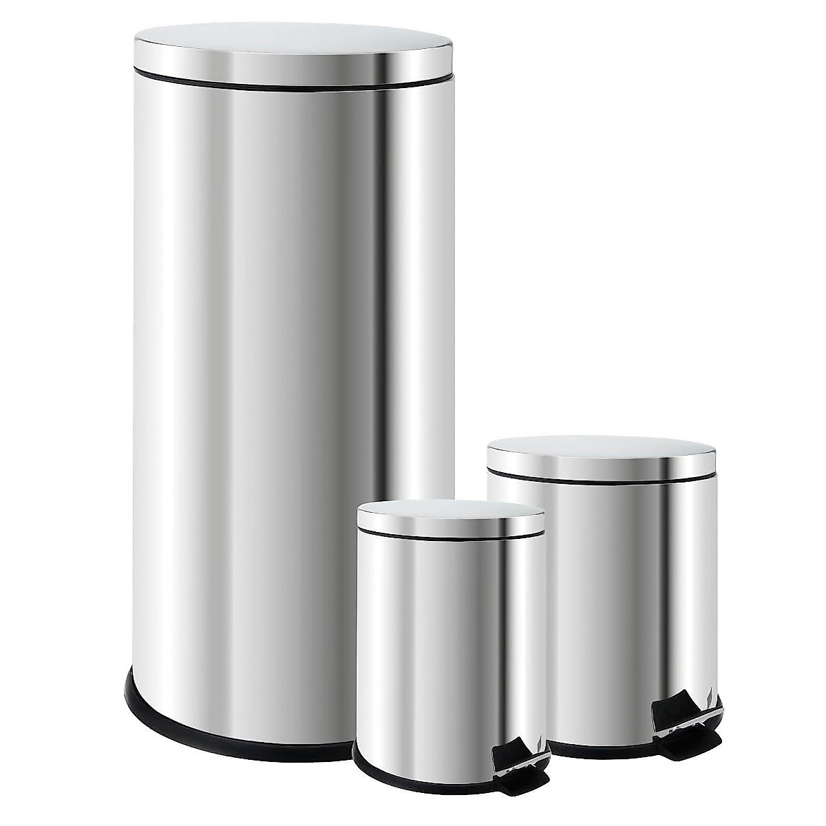 Westerly 3 Pcs Premium Stainless Steel Trash Bin Set - 30L, 5L, 3L