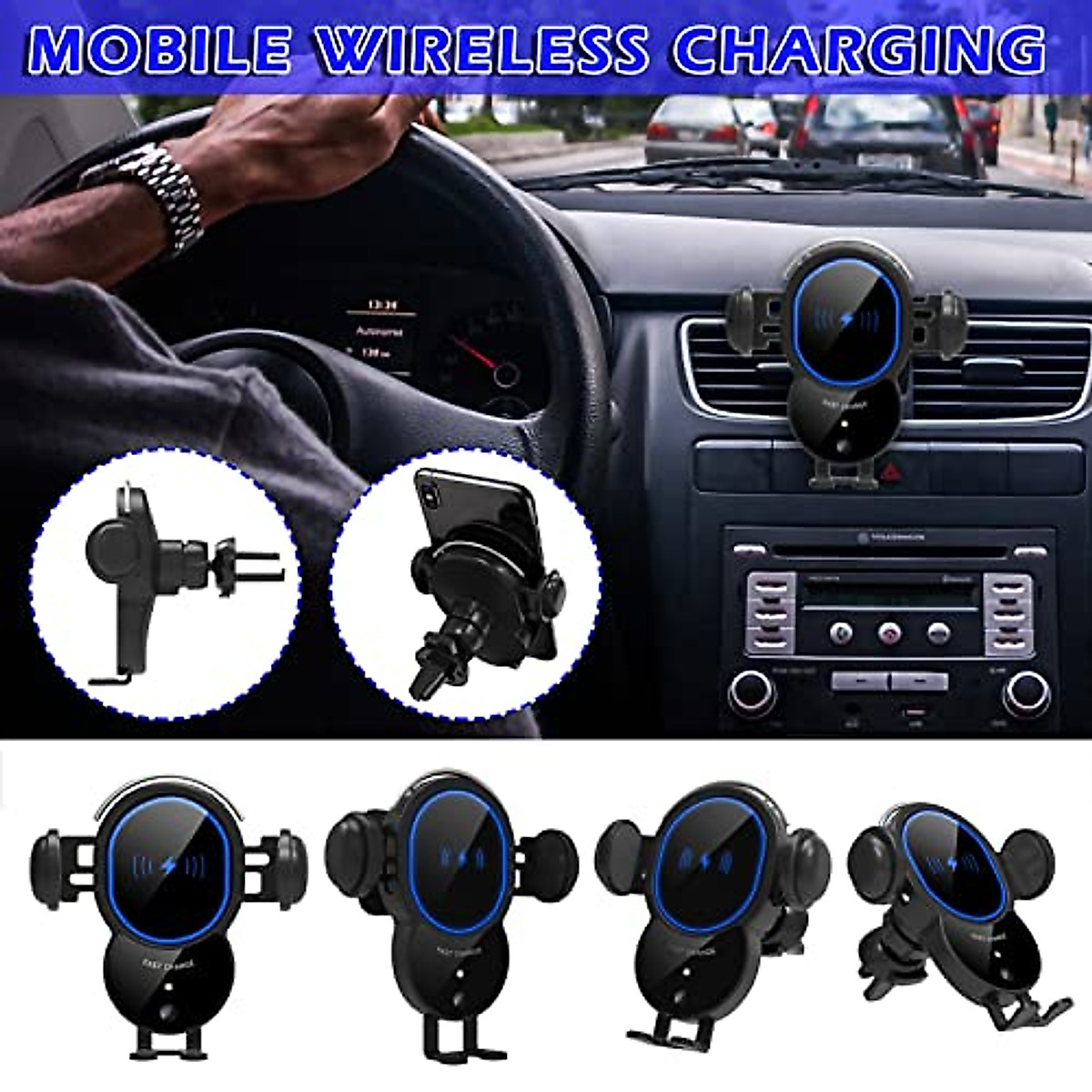 #8gf231 Wireless Car Charger Mount-Triangle Linkage Automatic Clamping Qi Fast Charging