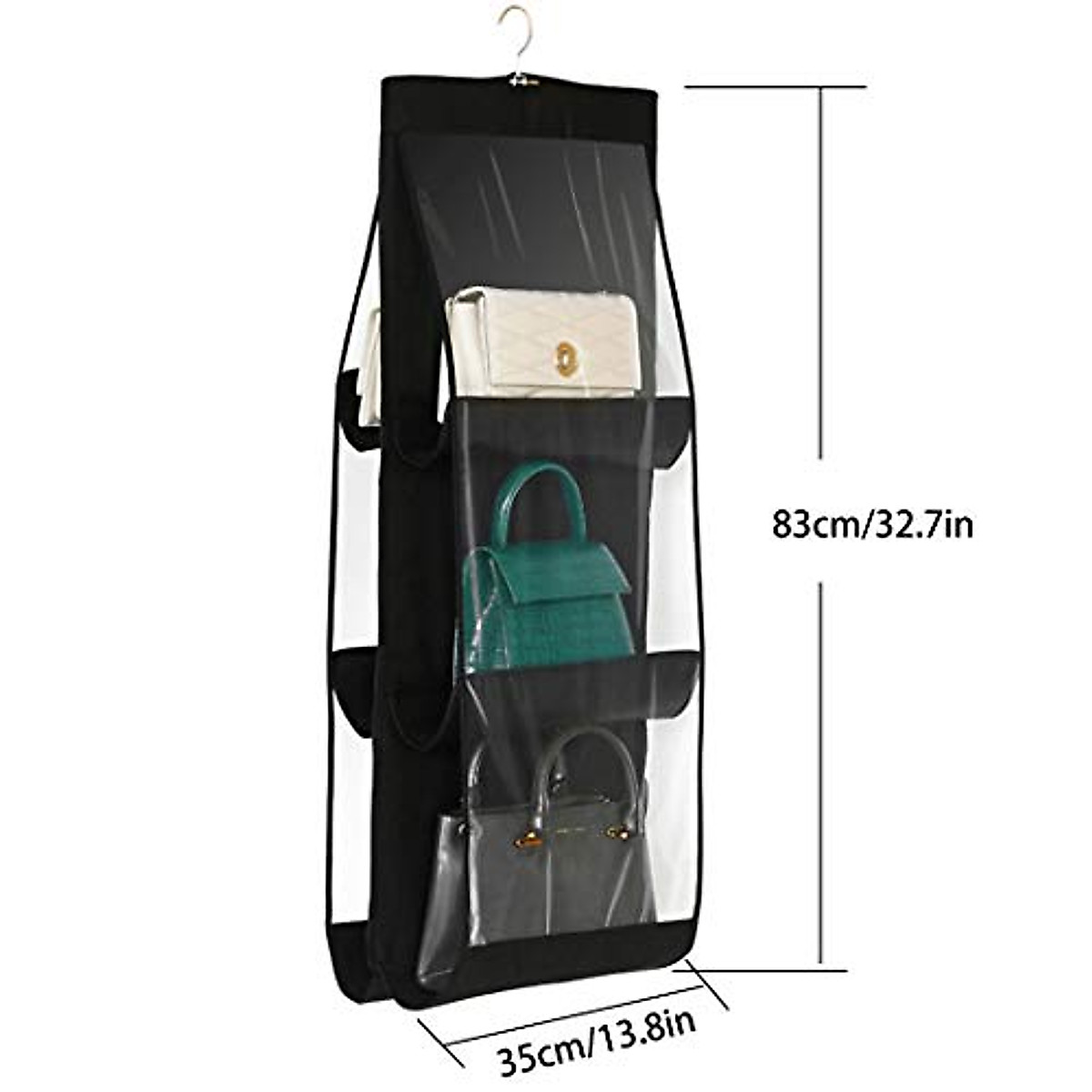 inheming Hanging Purse Handbag Organizer, Dust-Proof Space Saver Storage Holder Bag, 6 Pockets Wardrobe Closet Handbags Storage(Black)