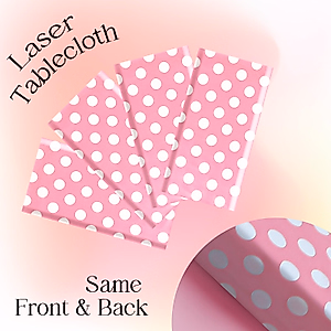 1 Piece Pink Polka Dot Rectangle Tablecloth - 54x72“ Decorative & Stain Resistant Table Cloth with Polka Dot Pattern, Table Cover for Dining Table, Buffet, Wedding, Camping, Party & Wedding