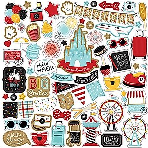 Echo Park Paper Company Remember The Magic Element sticker, red, black, yellow, blue, kraft 12-x-12-Inch