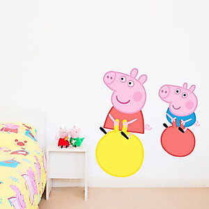 Stickerscape Peppa Pig and George on Space Hoppers Wall Stickers (Large Size) | Official Peppa Pig Wall Stickers Range, L (002309L)