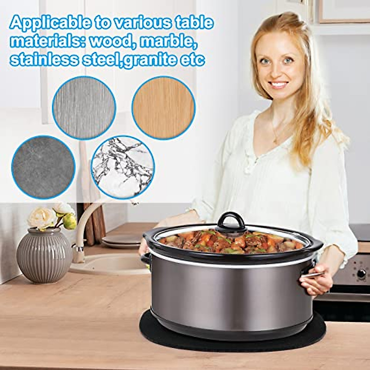 Vodolo Oval Slow Cooker Heat Resistant Mat for 6-8 Quart, Appliance Slider Function Countertop Protector Compatible with Crock-Pot/Elite Gourmet/Hamilton Beach etc 6-8 Quart Oval Slow Cooker