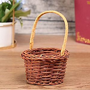 VANZACK Rattan Mini Baskets with Handle Small Round Natural Decorative Knitting Basket Storage Basket