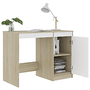 WRJENFSC Desk Writing Desks Secretary Desk Bedroom Desks Computer Desk with Storage White and Sonoma Oak 39.4"x19.7"x29.9" Engineered Wood Suitable for study, bedroom, living room, office