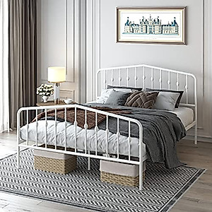FUIOBYVV Metal Bed Frame Full Size Platform with Vintage Headboard and Footboard Sturdy Premium Steel Slat Support Mattress Foundation No Box Spring Needed White