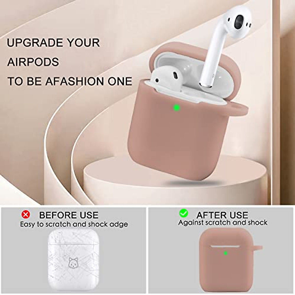 OLEBAND Airpod Case with Cute Bling Keychain,iPods Silione Protective and Anti-Slip Cover for Apple Air pod 2 Case,LED Visible,for Women and Girls,Milk Tea