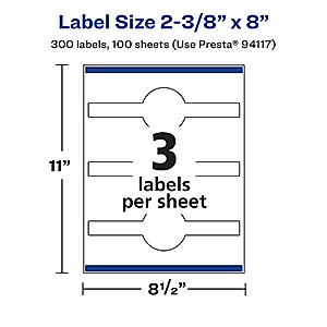 Avery Durable Waterproof Cigar Labels with Sure Feed, 2-3/8" x 8", 300 Oil and Tear-Resistant Waterproof Labels, Laser/Pigment-Based Inkjet Printable Labels